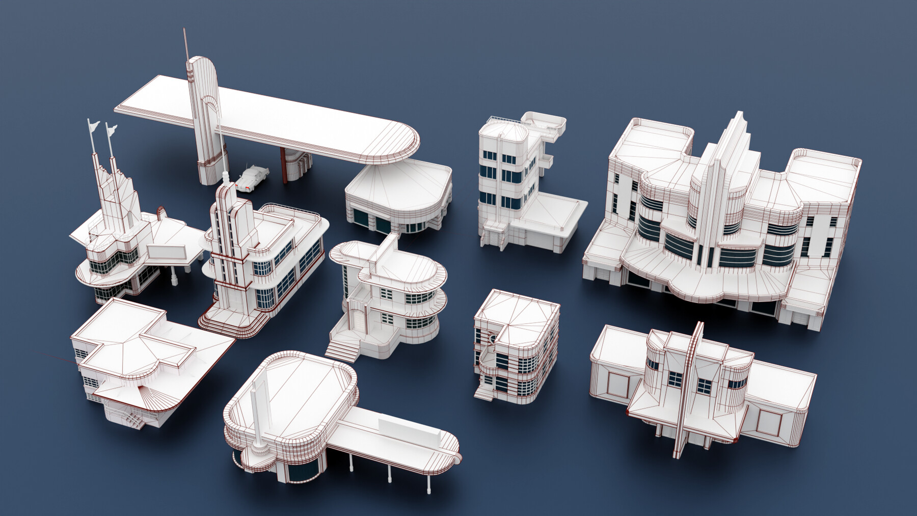 ArtStation - Collection of buildings in the style of Streamline modern ...