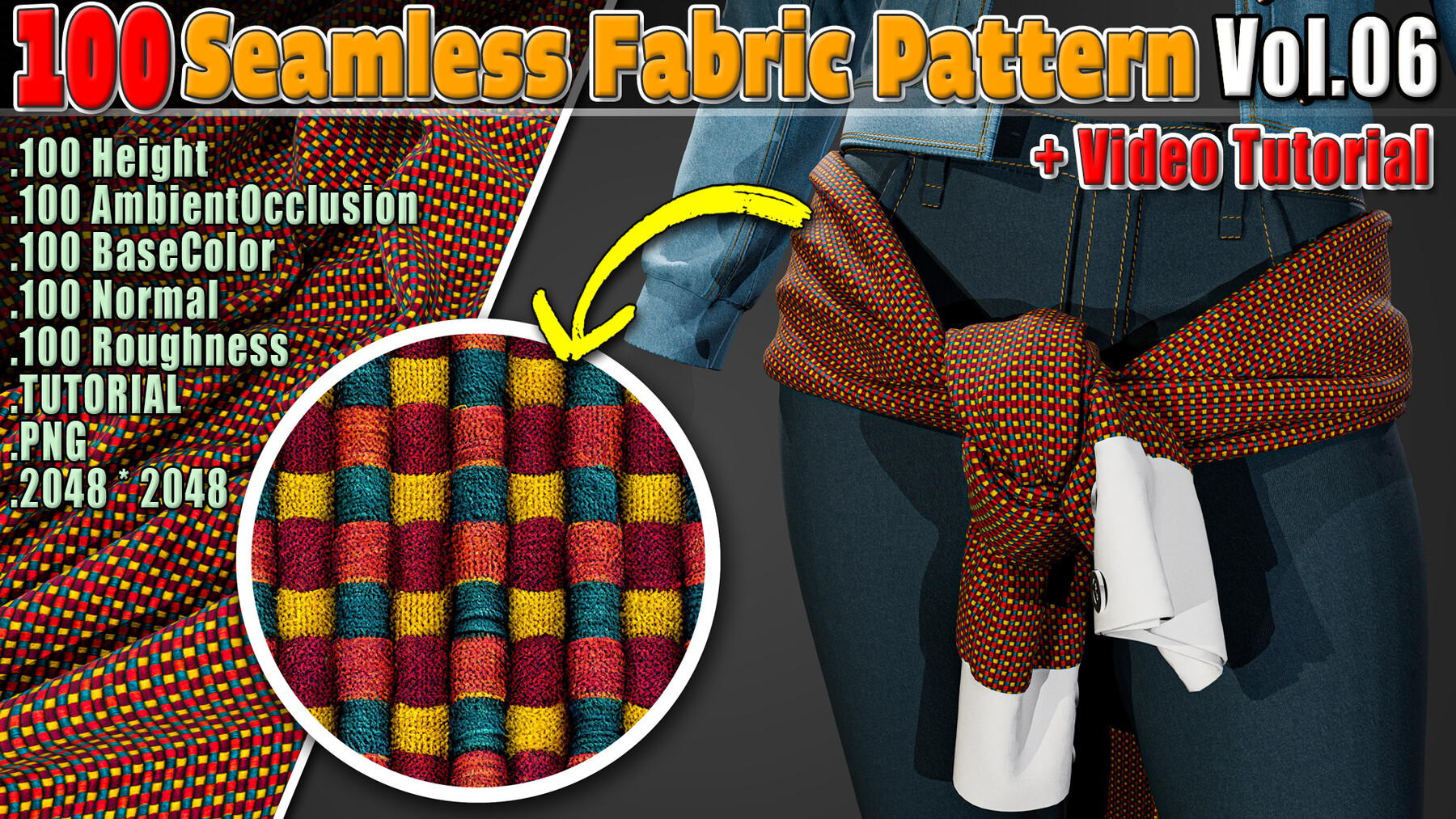 ArtStation - 100 Seamless Fabric Pattern Vol.06 + Video Tutorial | Brushes