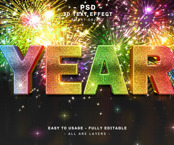 ArtStation - 3D Year. PSD fully editable text effect. Layer style PSD ...