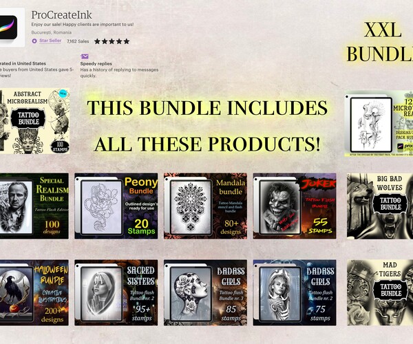 ArtStation - XXL Procreate Tattoo flash bundle | Procreate stamps | Procreate tattoo | Procreate ...