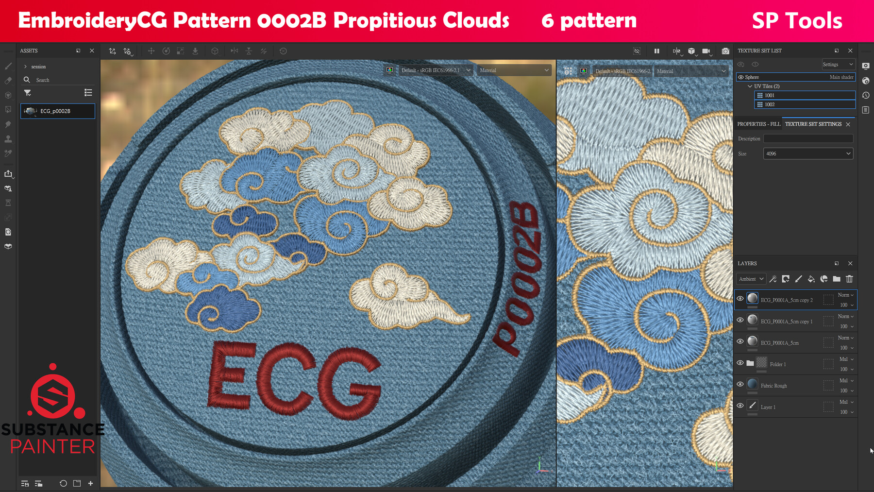 ArtStation - EmbroideryCG Pattern 0002B Propitious Clouds SP tools ...