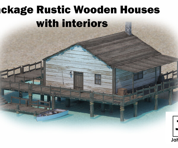 ArtStation - Package Rustic Wooden Houses with interiors | Game Assets