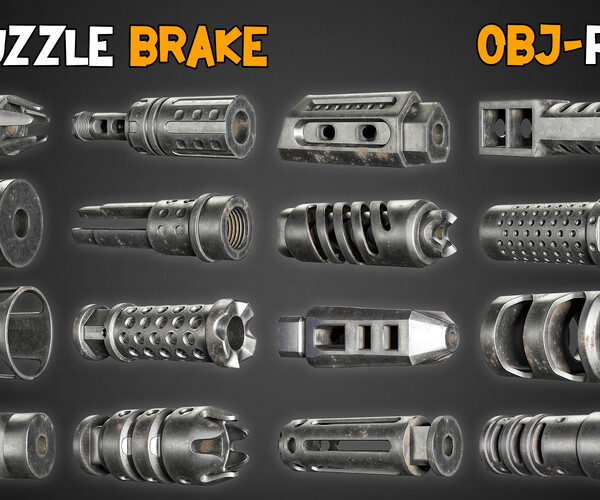 ArtStation - 50 Muzzle Brake + 2 Game Ready Gun + Textures | Game Assets
