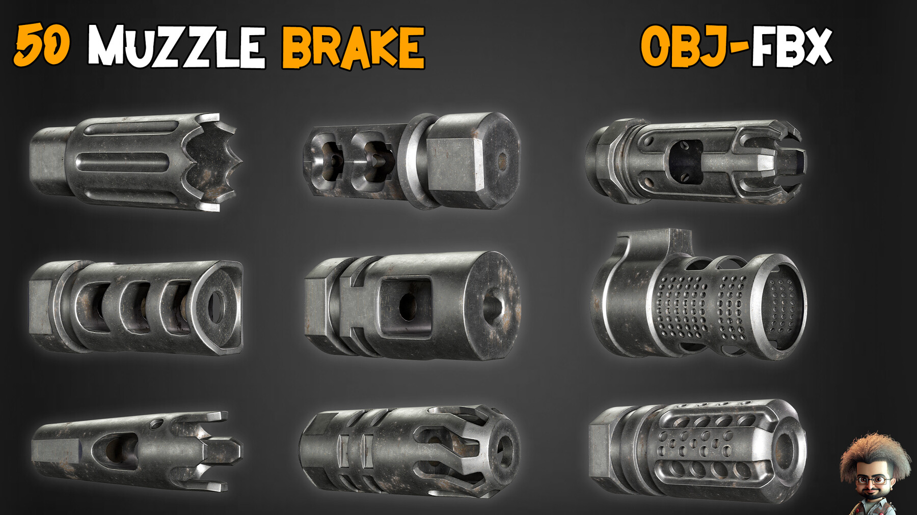 ArtStation - 50 Muzzle Brake + 2 Game Ready Gun + Textures | Game Assets