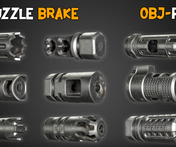 ArtStation - 50 Muzzle Brake + 2 Game Ready Gun + Textures | Game Assets