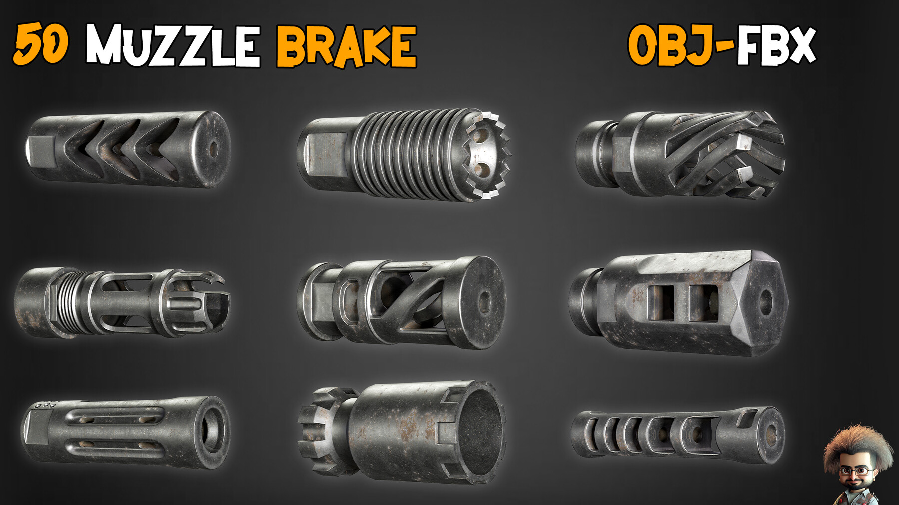 ArtStation - 50 Muzzle Brake + 2 Game Ready Gun + Textures | Game Assets