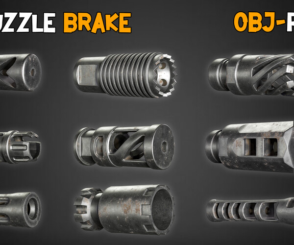 ArtStation - 50 Muzzle Brake + 2 Game Ready Gun + Textures | Game Assets