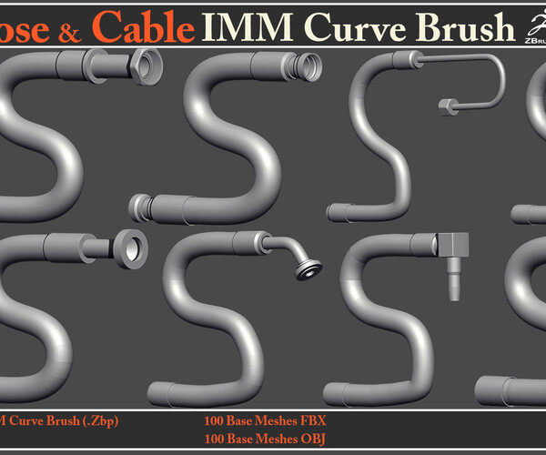 ArtStation - 100 Hose & Cable IMM Curve Brush VOL01 | Brushes