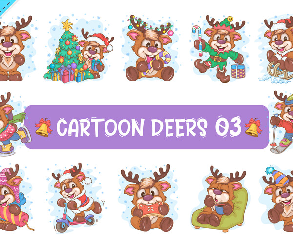 ArtStation - Set of Cartoon Deers 03. Clipart. | Artworks
