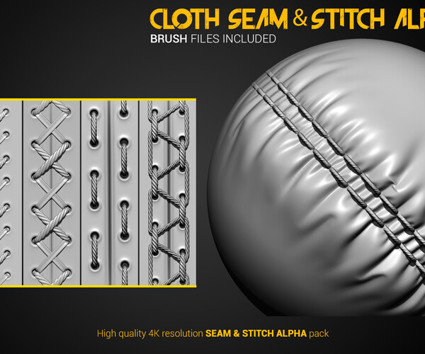 ArtStation - Zbrush | 30 Fabric seam and Stitch Brush + Alpha 4K Pack ...