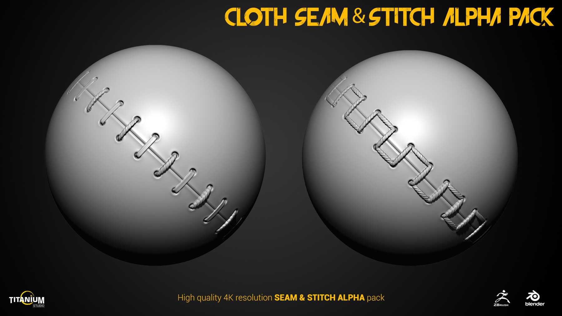 ArtStation - Zbrush | 30 Fabric seam and Stitch Brush + Alpha 4K Pack ...