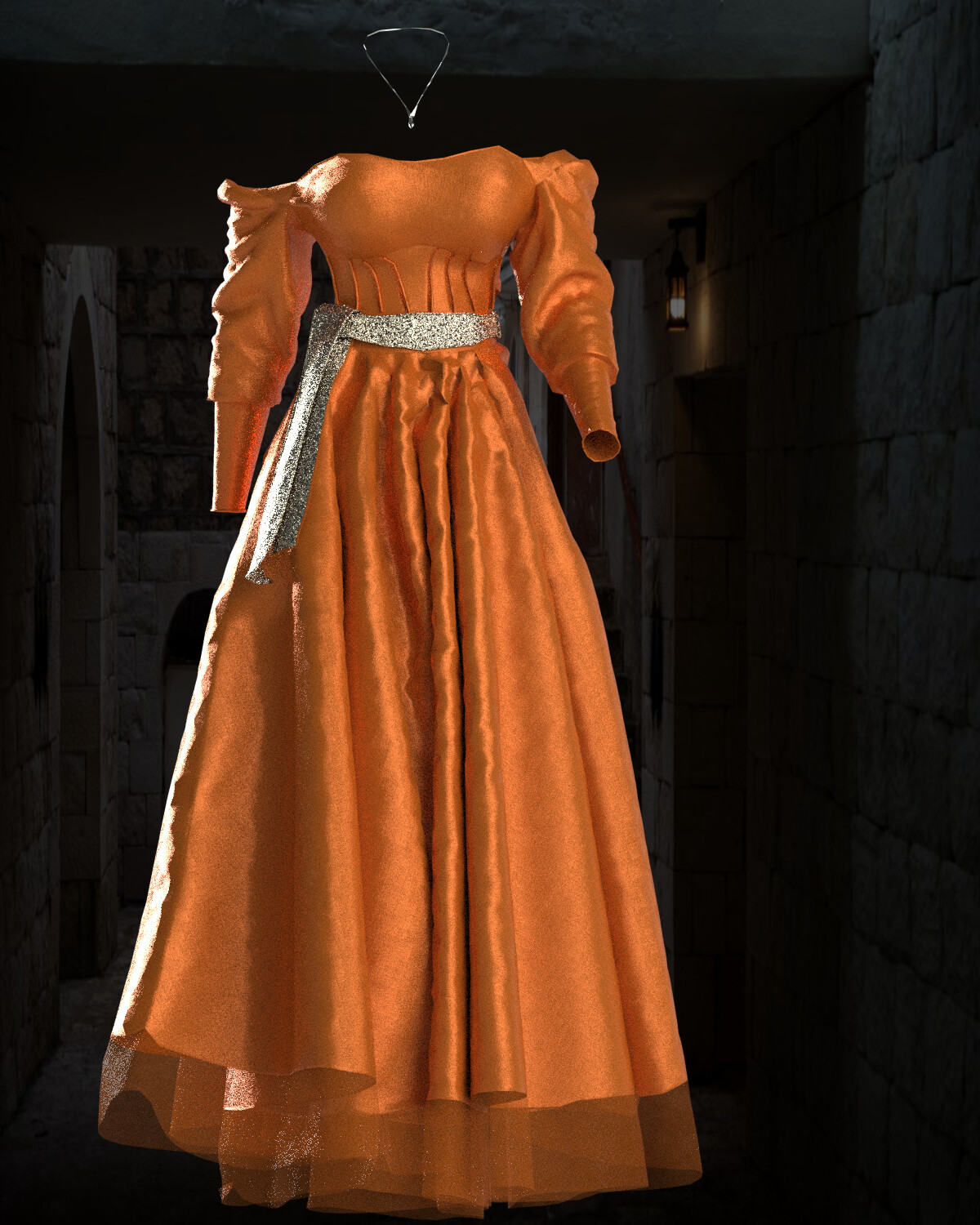 ArtStation - victorian dress with long belt and gift neck chain | Resources