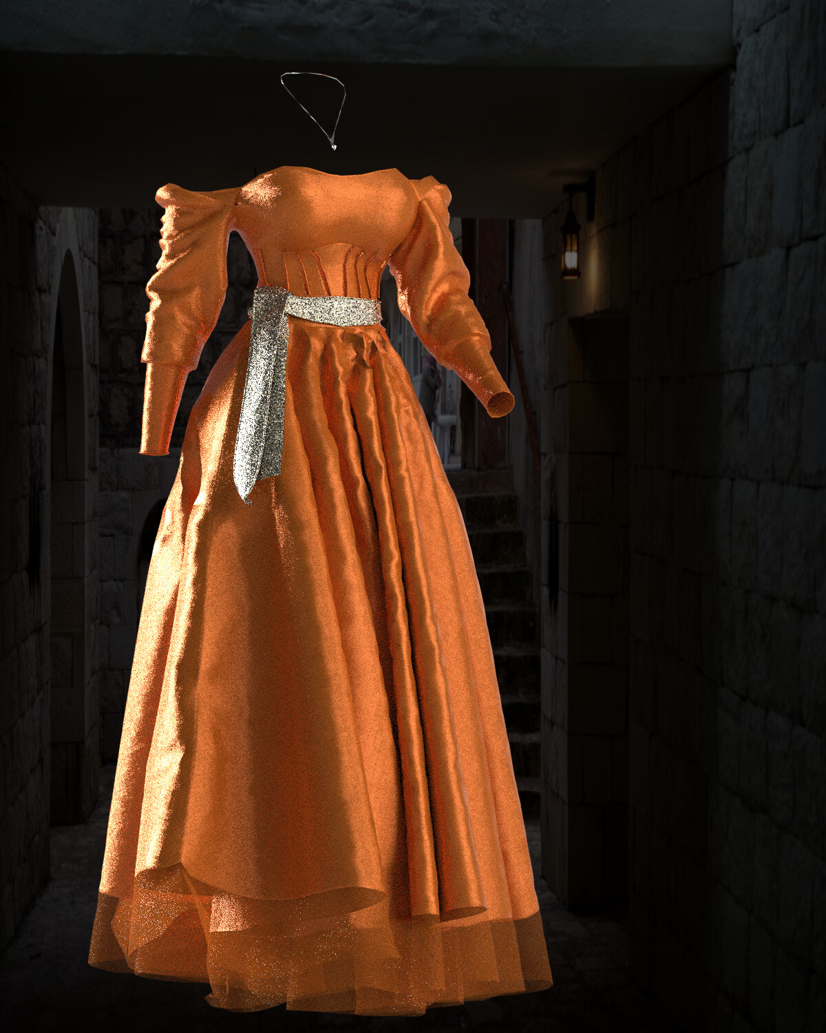 ArtStation - victorian dress with long belt and gift neck chain | Resources