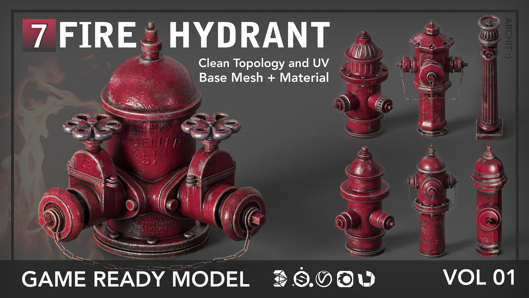 ArtStation - 7 Fire Hydrant + Material | Game Assets