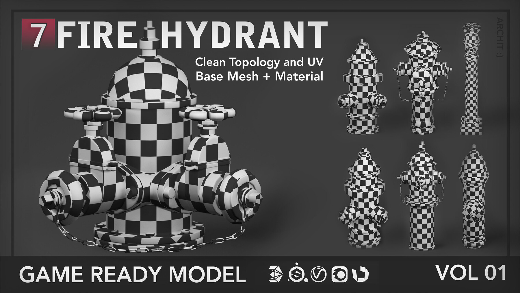 ArtStation - 7 Fire Hydrant + Material | Game Assets