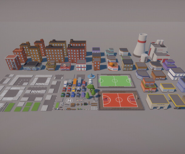 ArtStation - Low Poly Cartoon City - Asset for Unity 3D, Map and Models | Game Assets