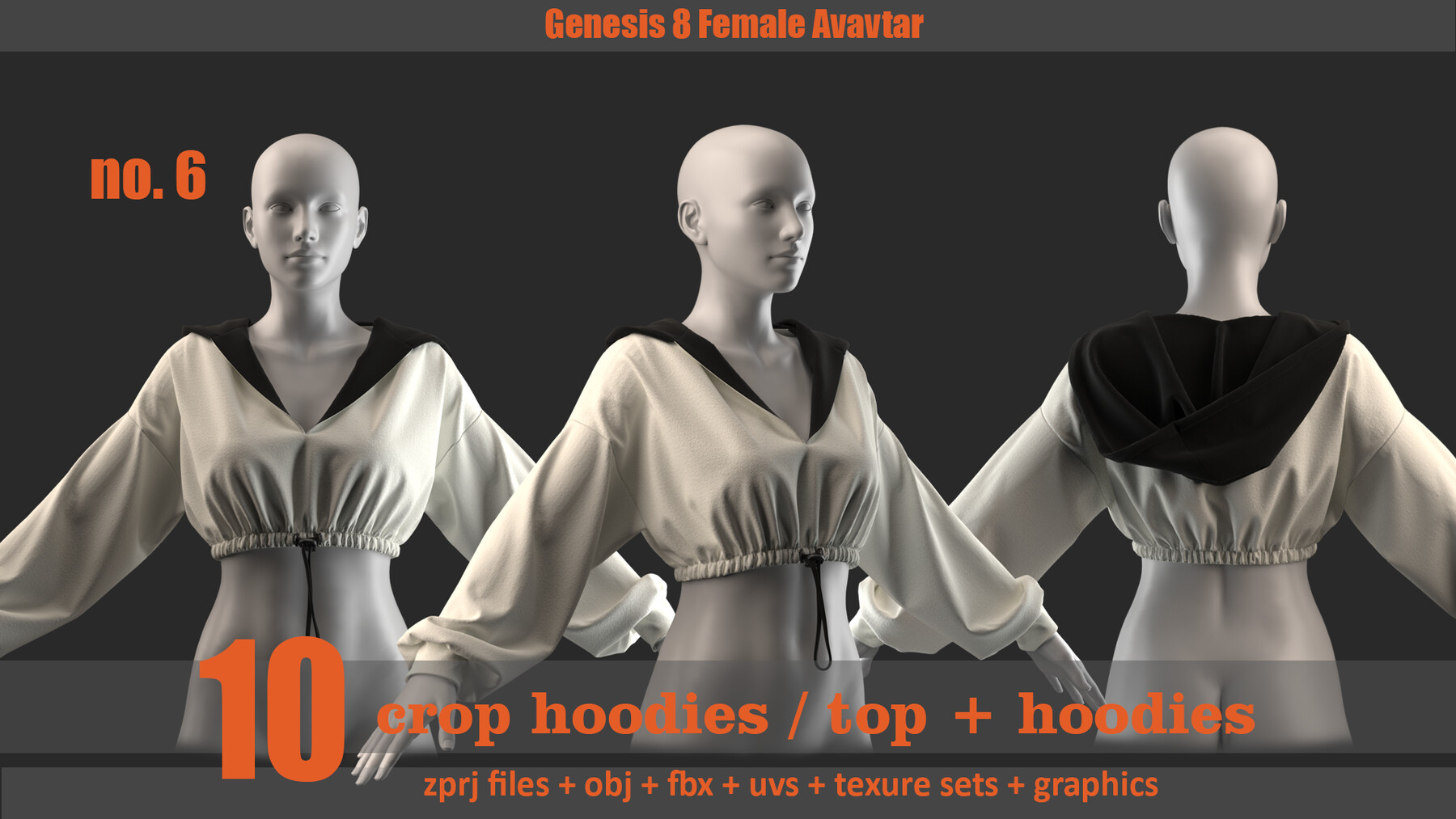 ArtStation - 10 crop hoodies / top + hoodies model (zprj files + obj ...
