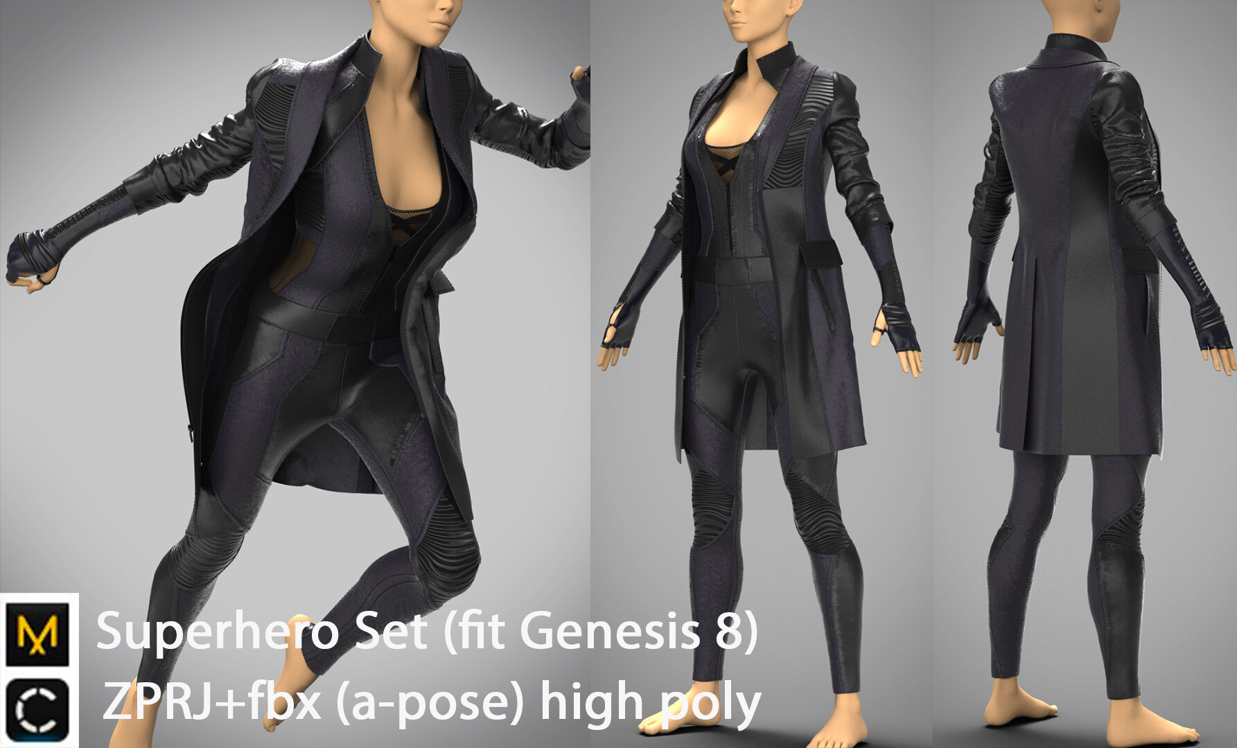 ArtStation - Female Superhero Set Clo3d Marvelous designer high poly ...