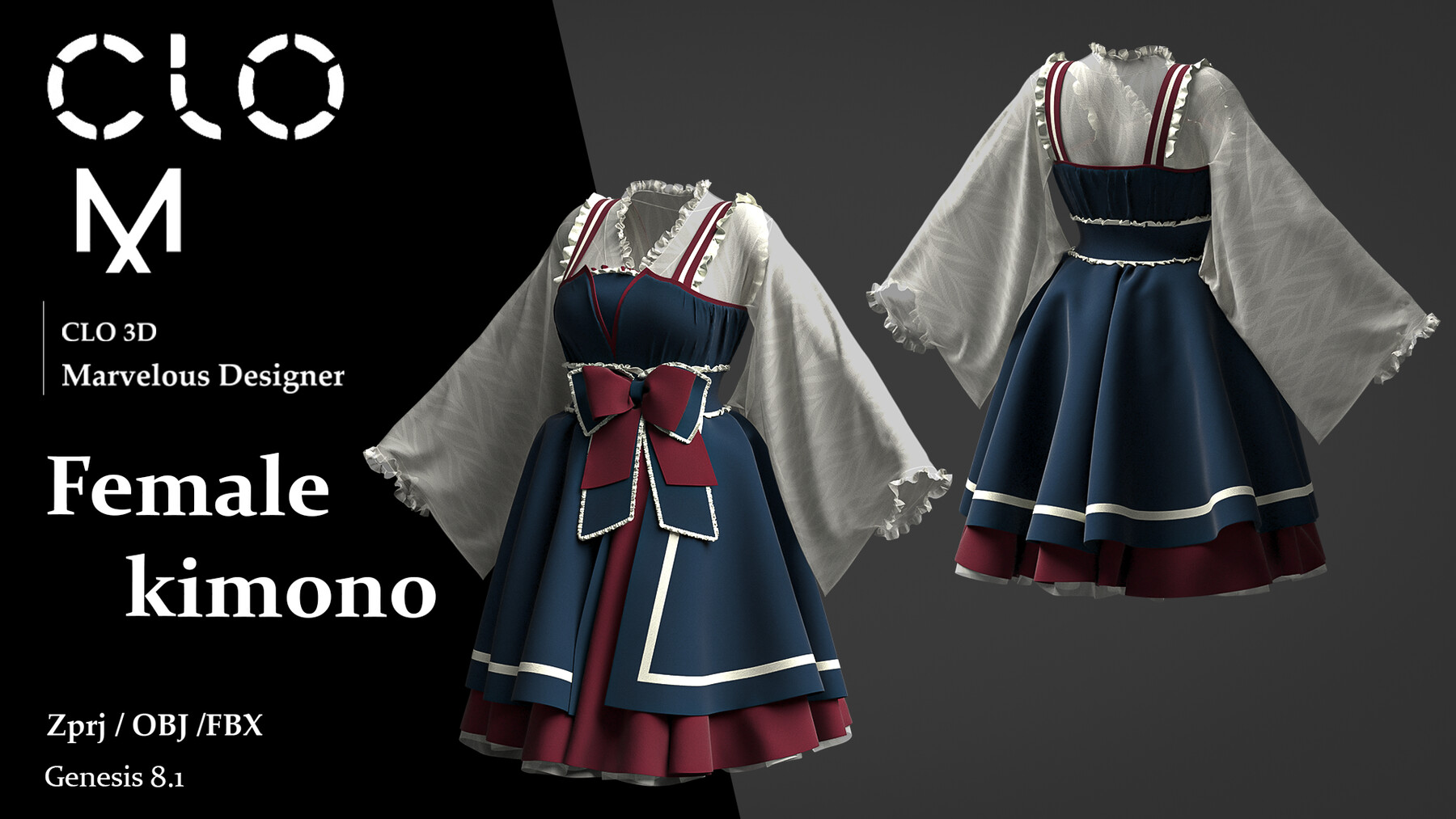 ArtStation - Female kimono / Marvelous Designer/Clo3D project file + OBJ | Resources