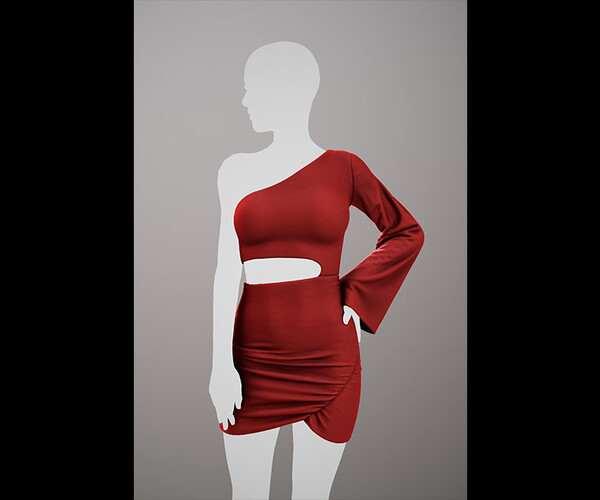 ArtStation - One shoulder red dress | Game Assets