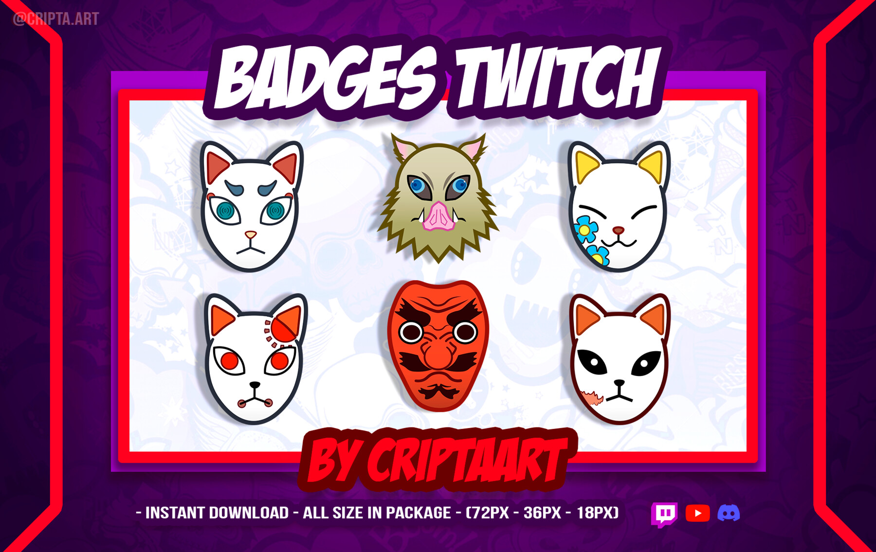 ArtStation - Badges Twitch / Mask Badges Twitch / Kimetsu / Demon ...
