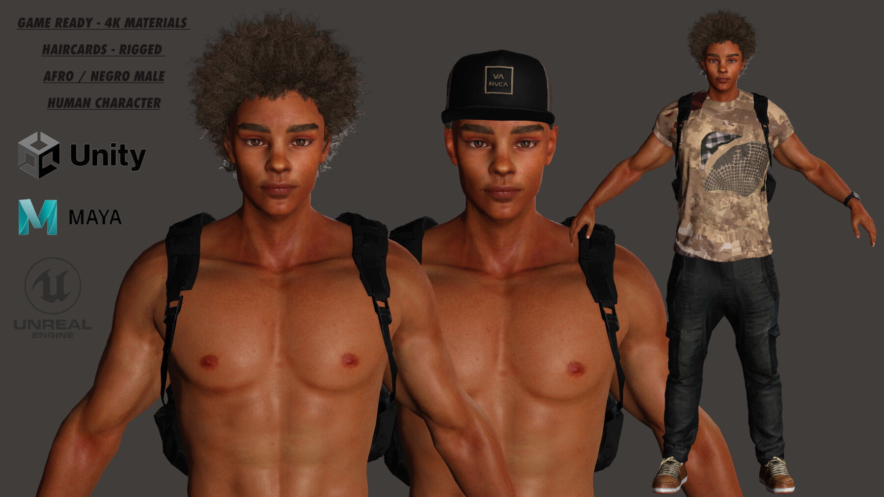 ArtStation - AAA 3D MODEL AFRO/NEGRO MALE - RIGGED GAME READY CHARACTER ...