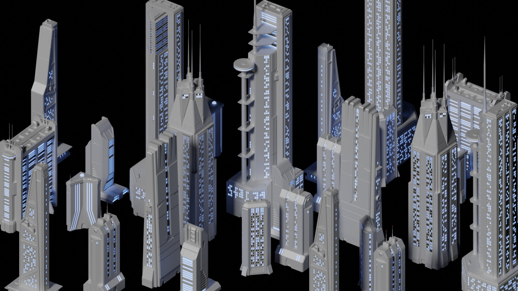 ArtStation - Sci-fi Skyscrapers Kit 6 - With Materials - Futuristic Cyberpunk Buildings | Resources