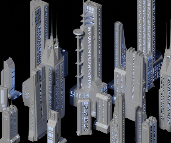 ArtStation - Sci-fi Skyscrapers Kit 6 - With Materials - Futuristic Cyberpunk Buildings | Resources