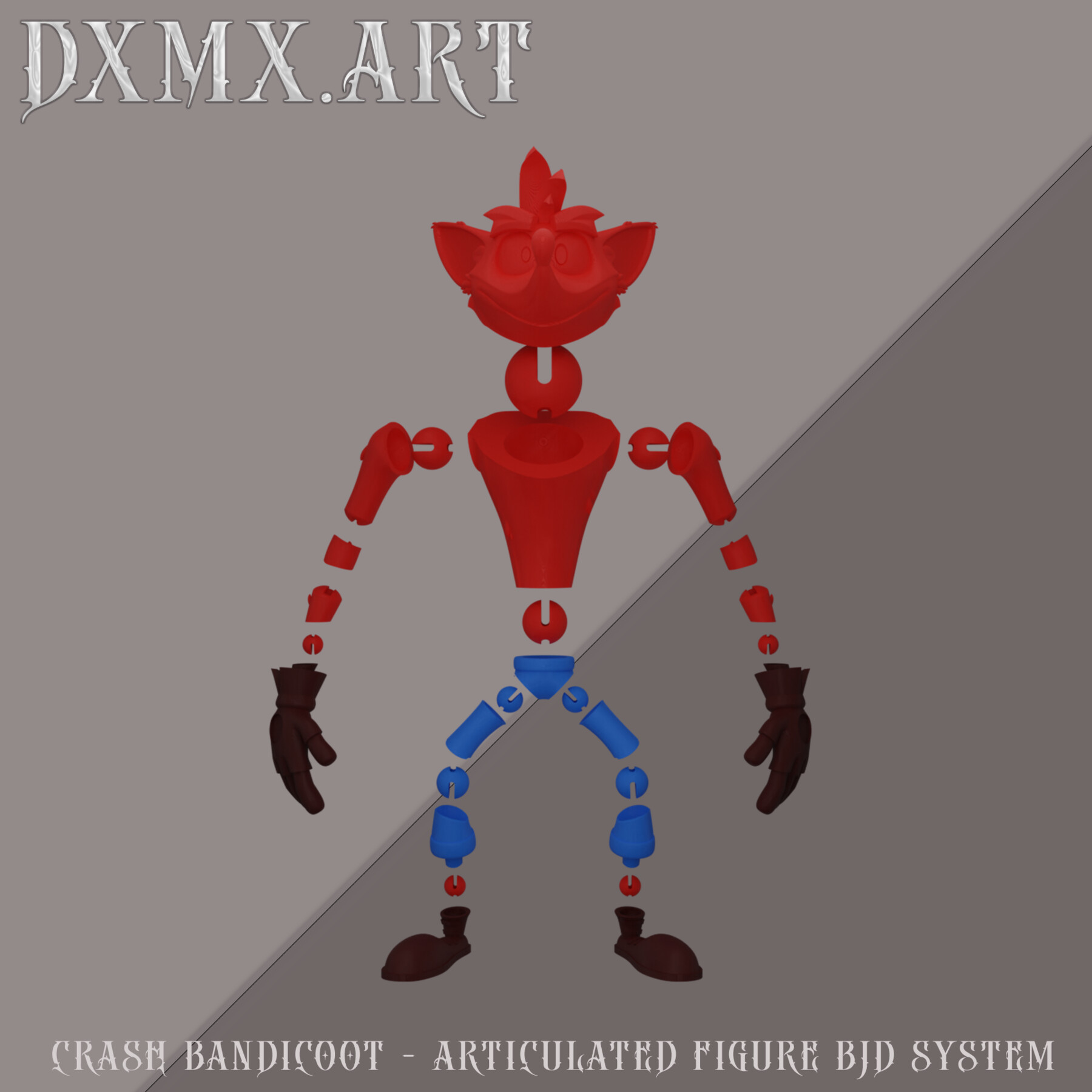 ArtStation - CRASH BANDICOOT ARTICULATED FIGURE BJD SYSTEM STL FILE ...
