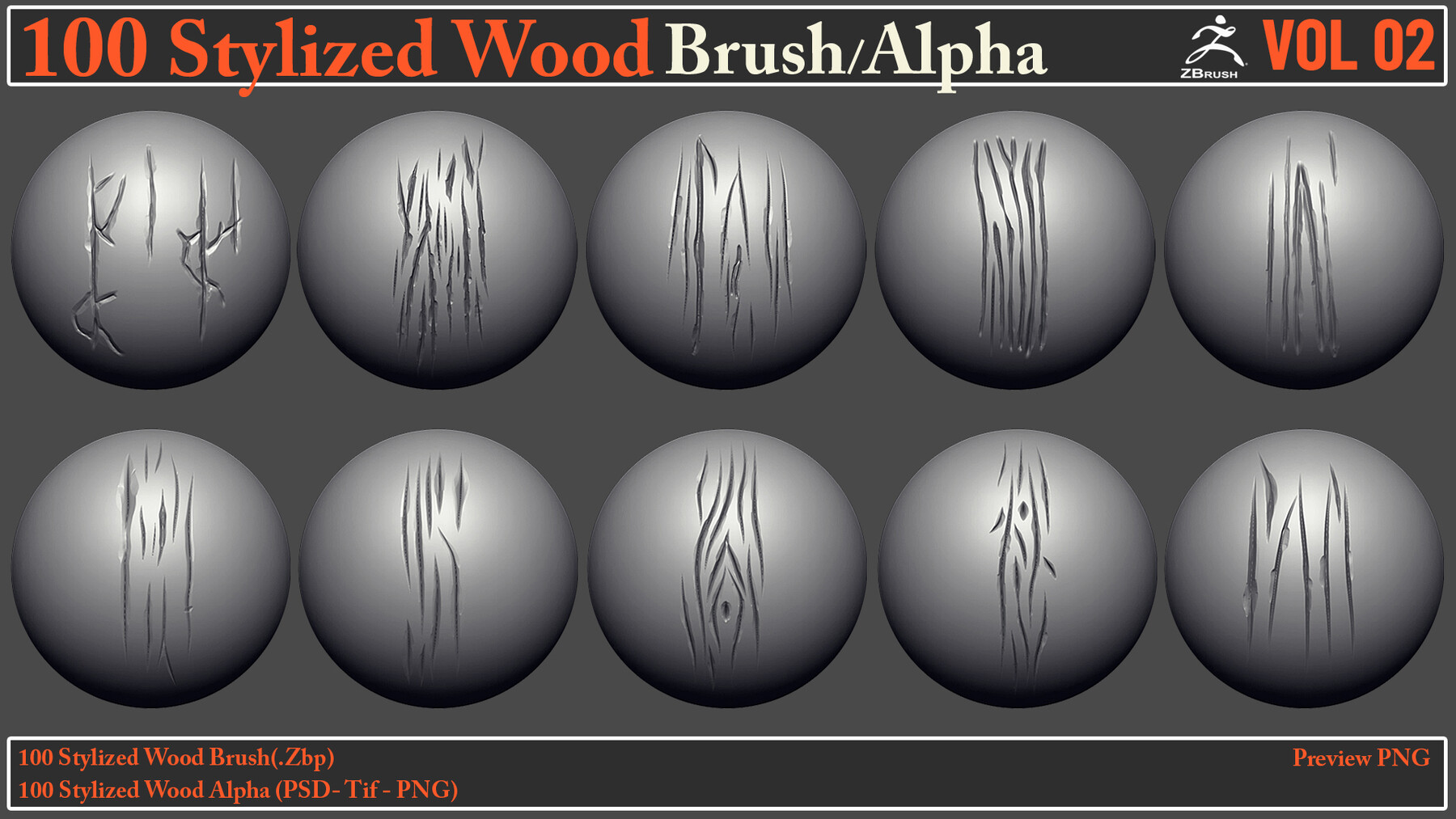 ArtStation - 100 Stylized Wood Brush/Alpha VOL02 | Brushes