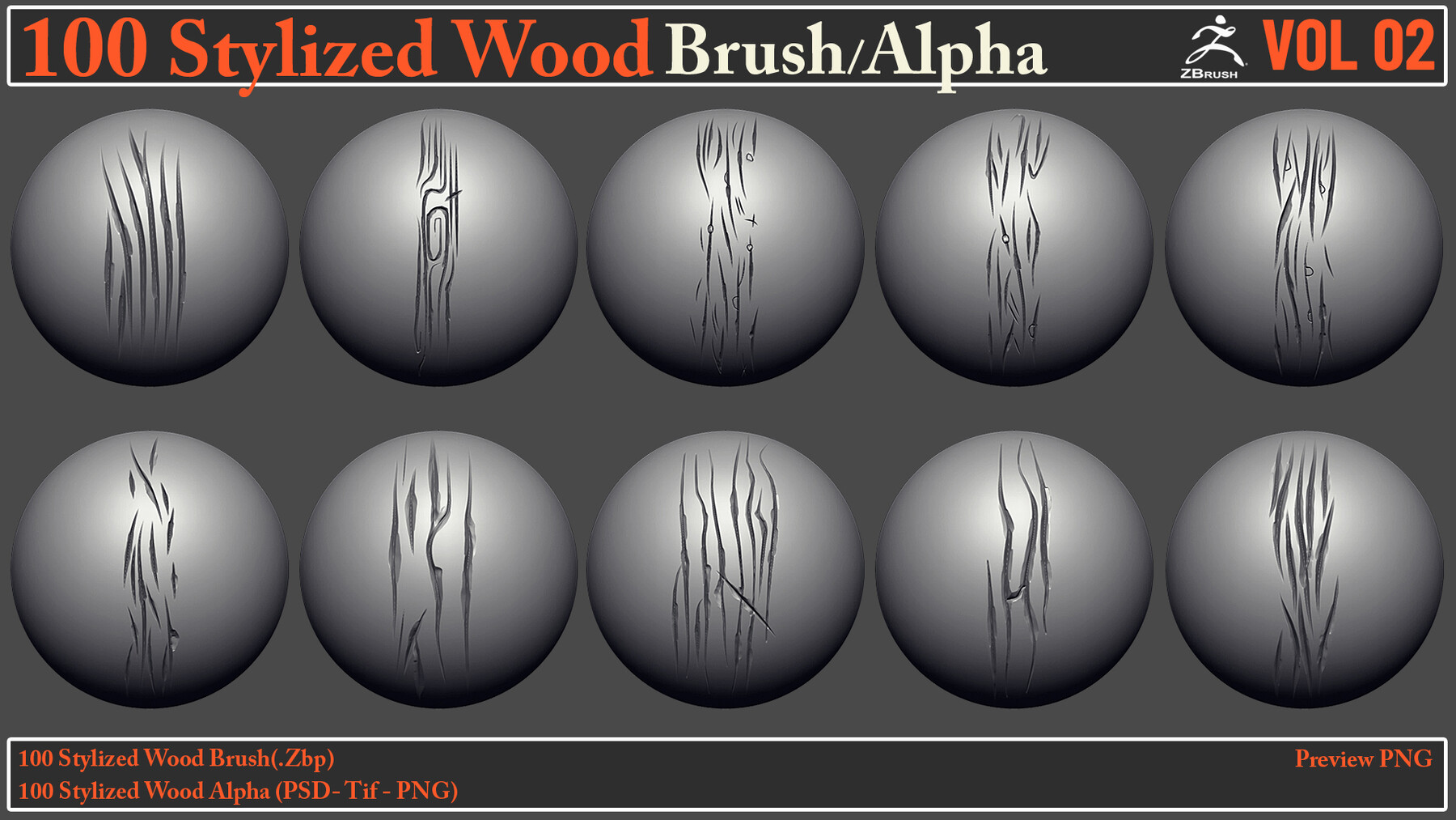 ArtStation - 100 Stylized Wood Brush/Alpha VOL02 | Brushes