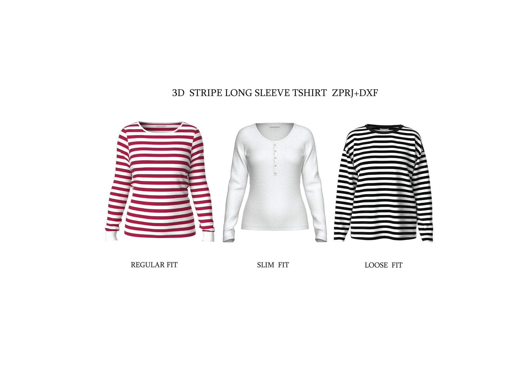 ArtStation - 3D 3 DIFFIRENT STRIPE LONG SLEEVE TSHIRT | Resources