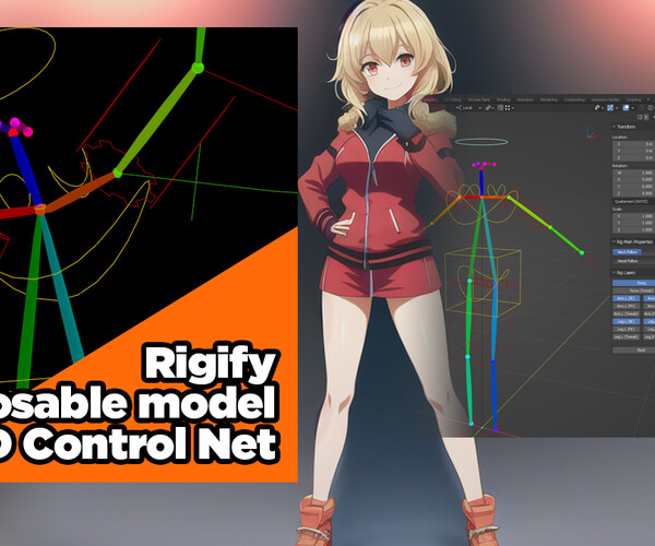 ArtStation - Rigify model for StableDiffusion ControlNet posable rig | Resources