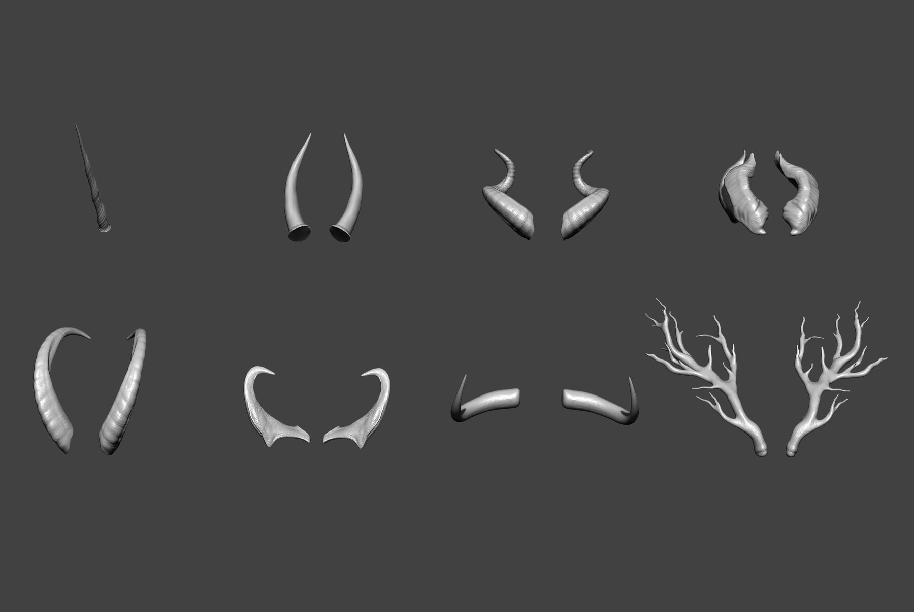 ArtStation - 8 IMM Creature horns set (OBJ & ZTOOL FILES) | Brushes