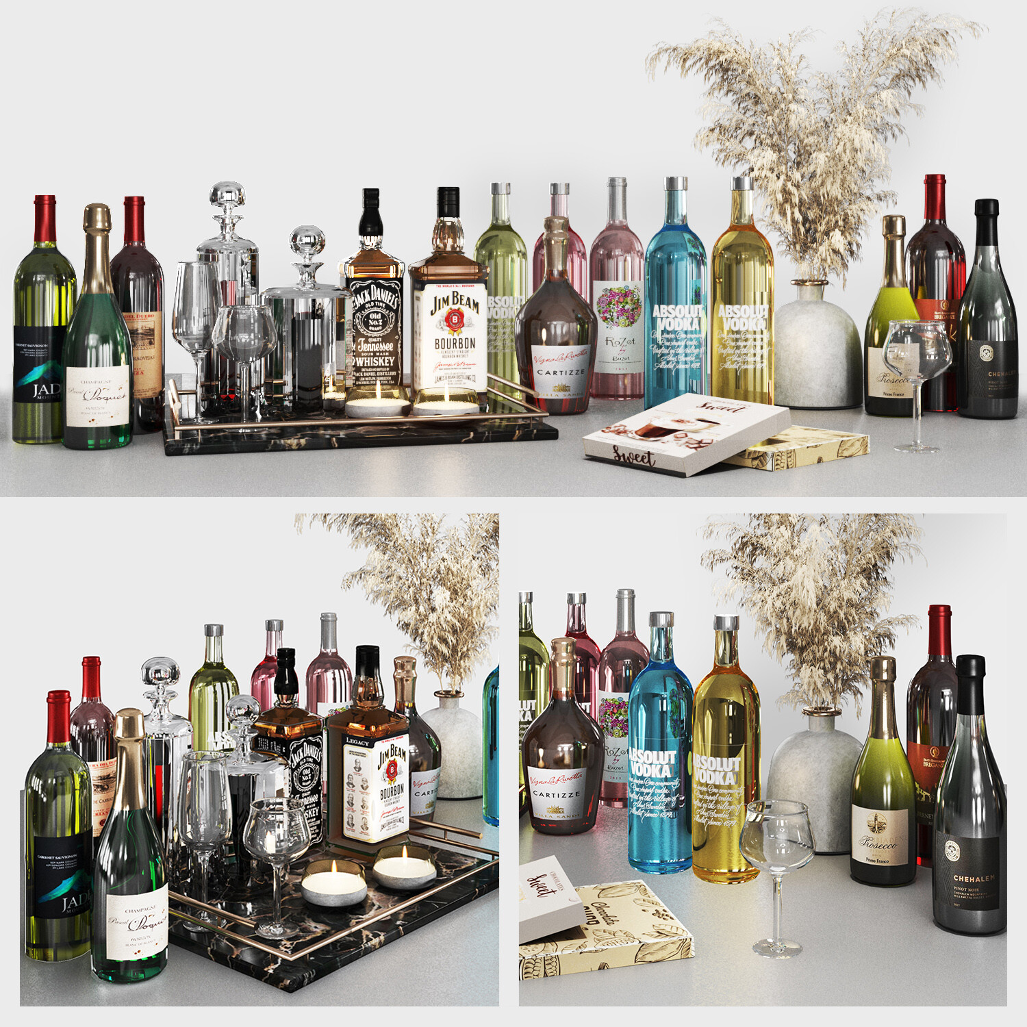 ArtStation - drinks set02, alcoholic drinks, wine, whiskey, jackdaniels, pampas | Resources