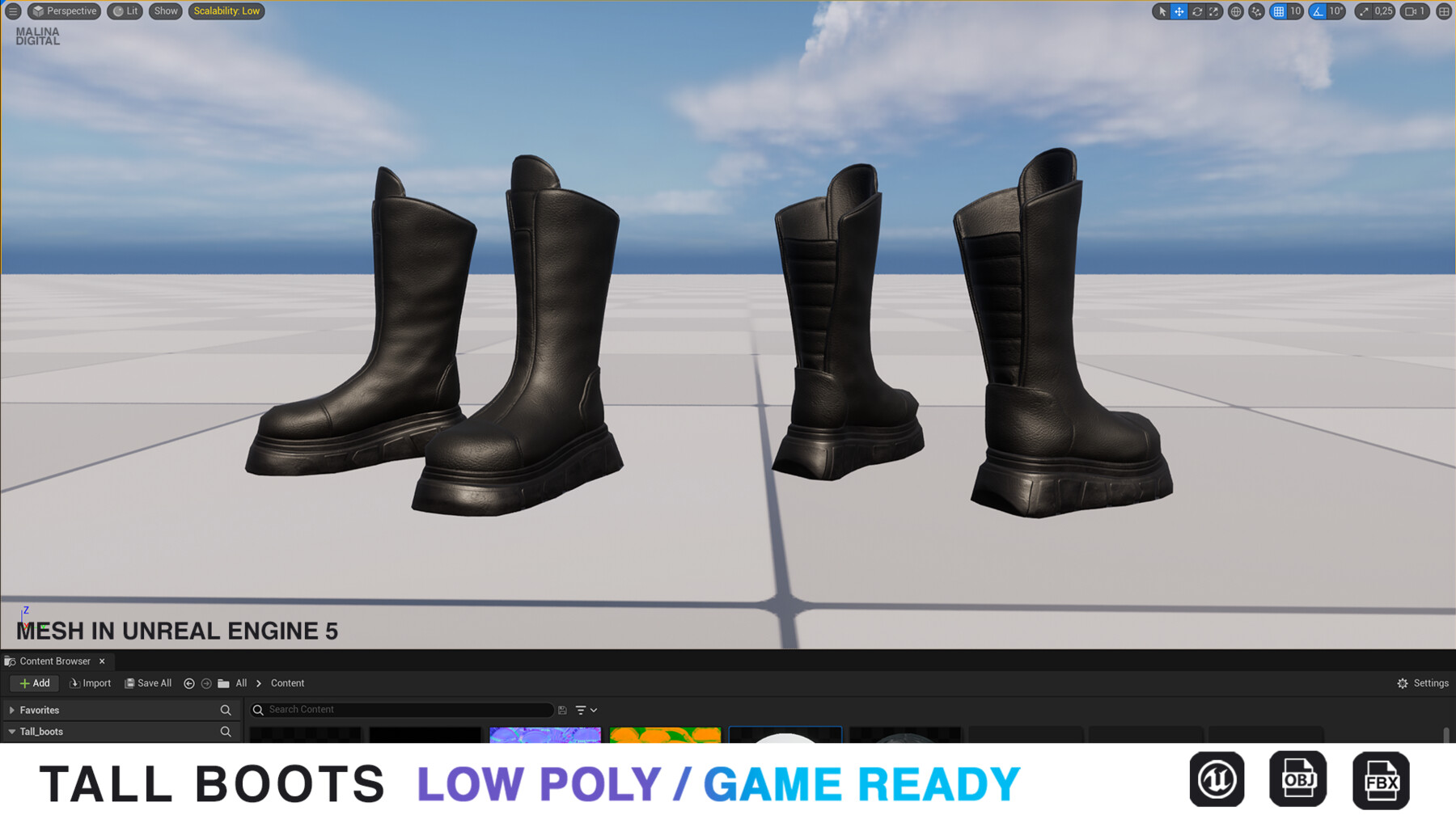 ArtStation - Tall boots asset. Low poly game-ready for Unreal Engine ...