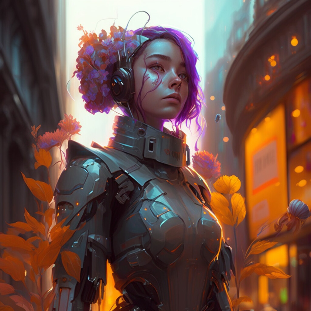 ArtStation - Blooming in the Metropolis: A Girl Cyborg's Urban Oasis 1 ...