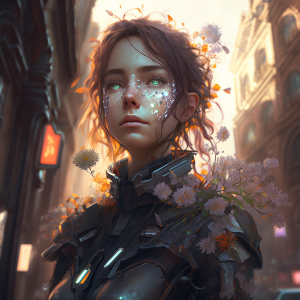 ArtStation - Blooming in the Metropolis: A Girl Cyborg's Urban Oasis 3 ...