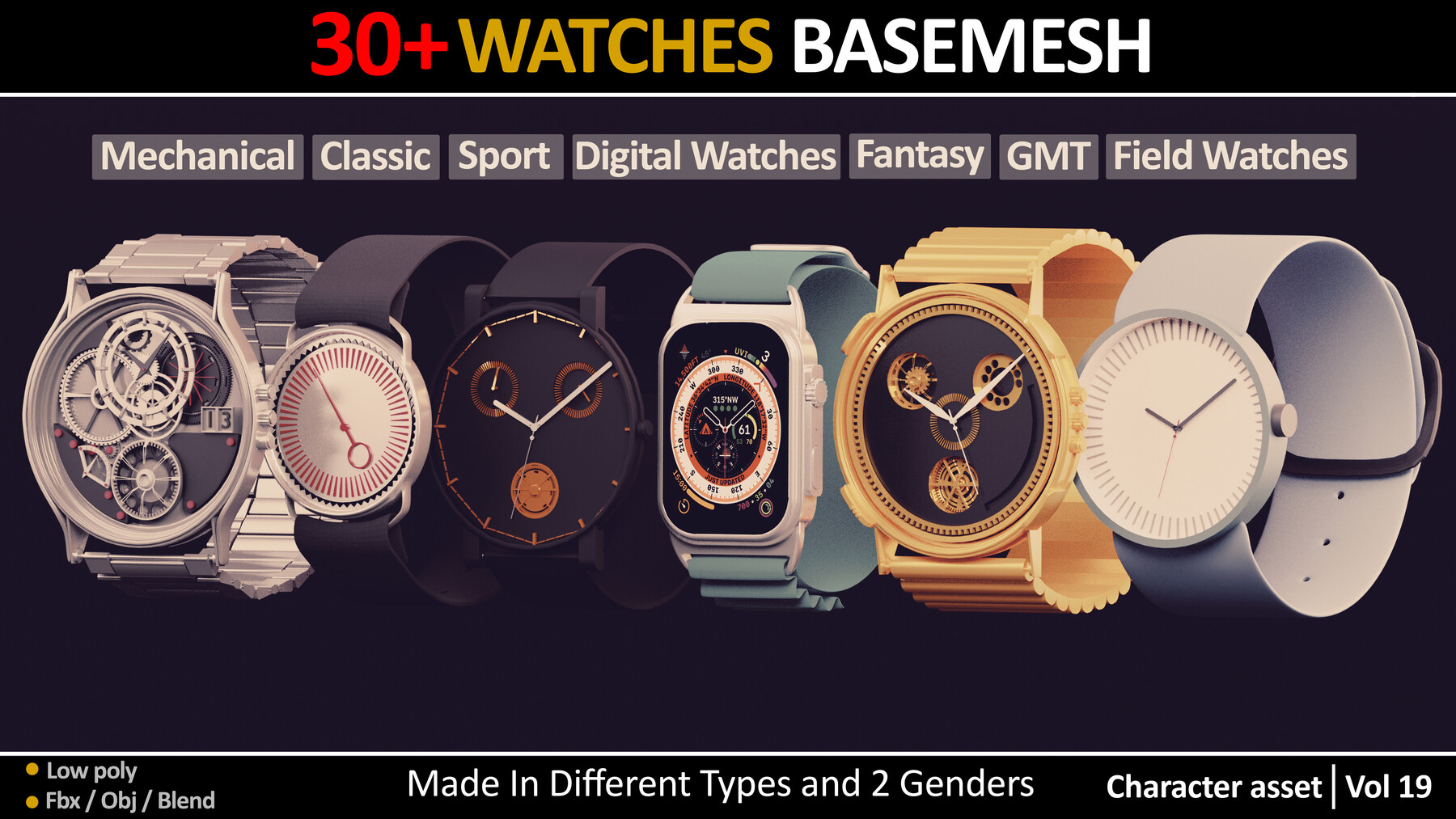 ArtStation - 30+ WATCHES BASEMESH MADE IN DIFFERENT TYPES VOL 19 | Game Assets