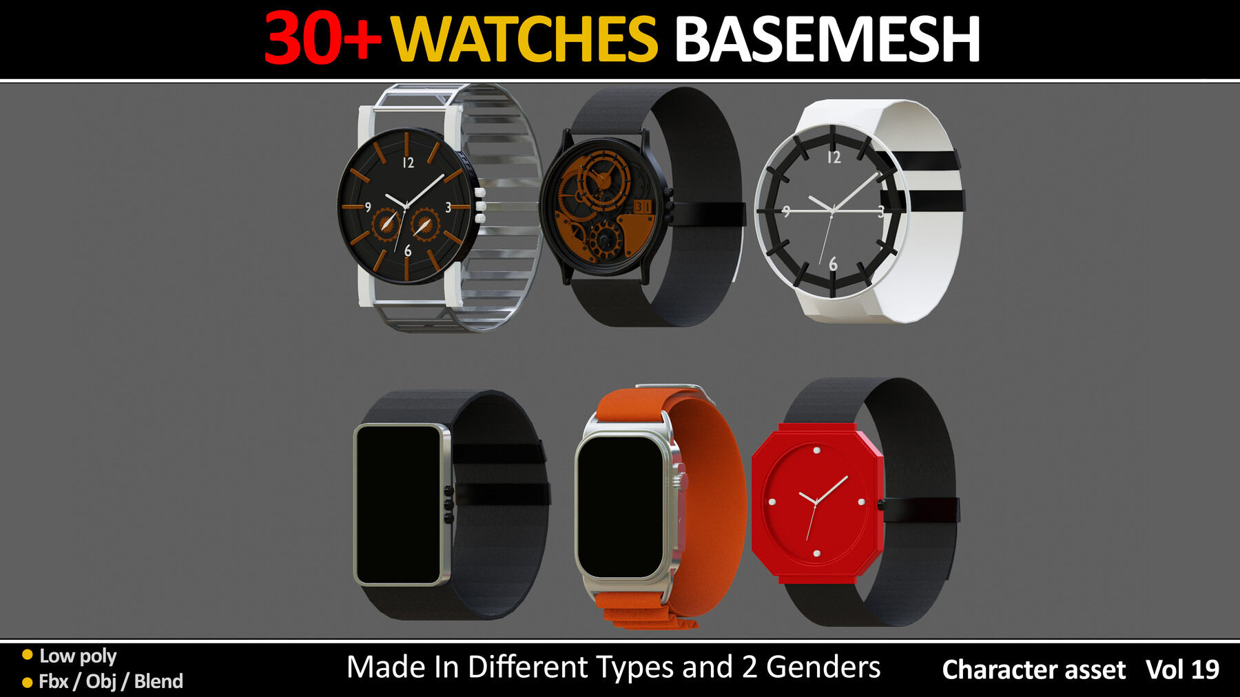 ArtStation - 30+ WATCHES BASEMESH MADE IN DIFFERENT TYPES VOL 19 | Game Assets