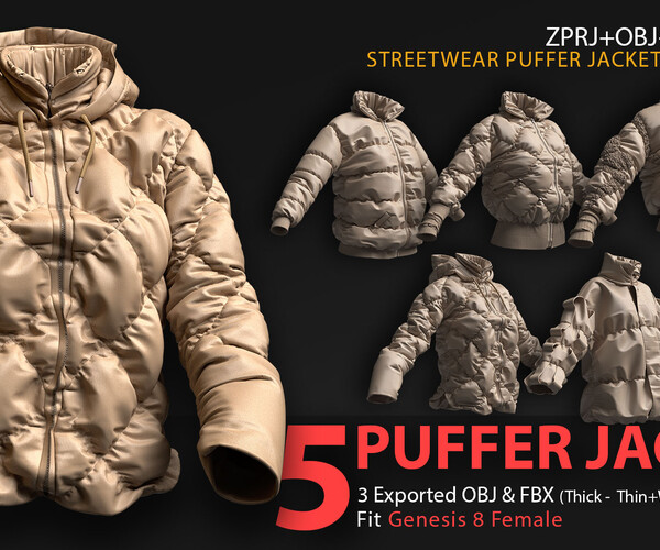 ArtStation - 5 Streetwear Puffer Jacket (VOL.01). Marvelous Designer ...