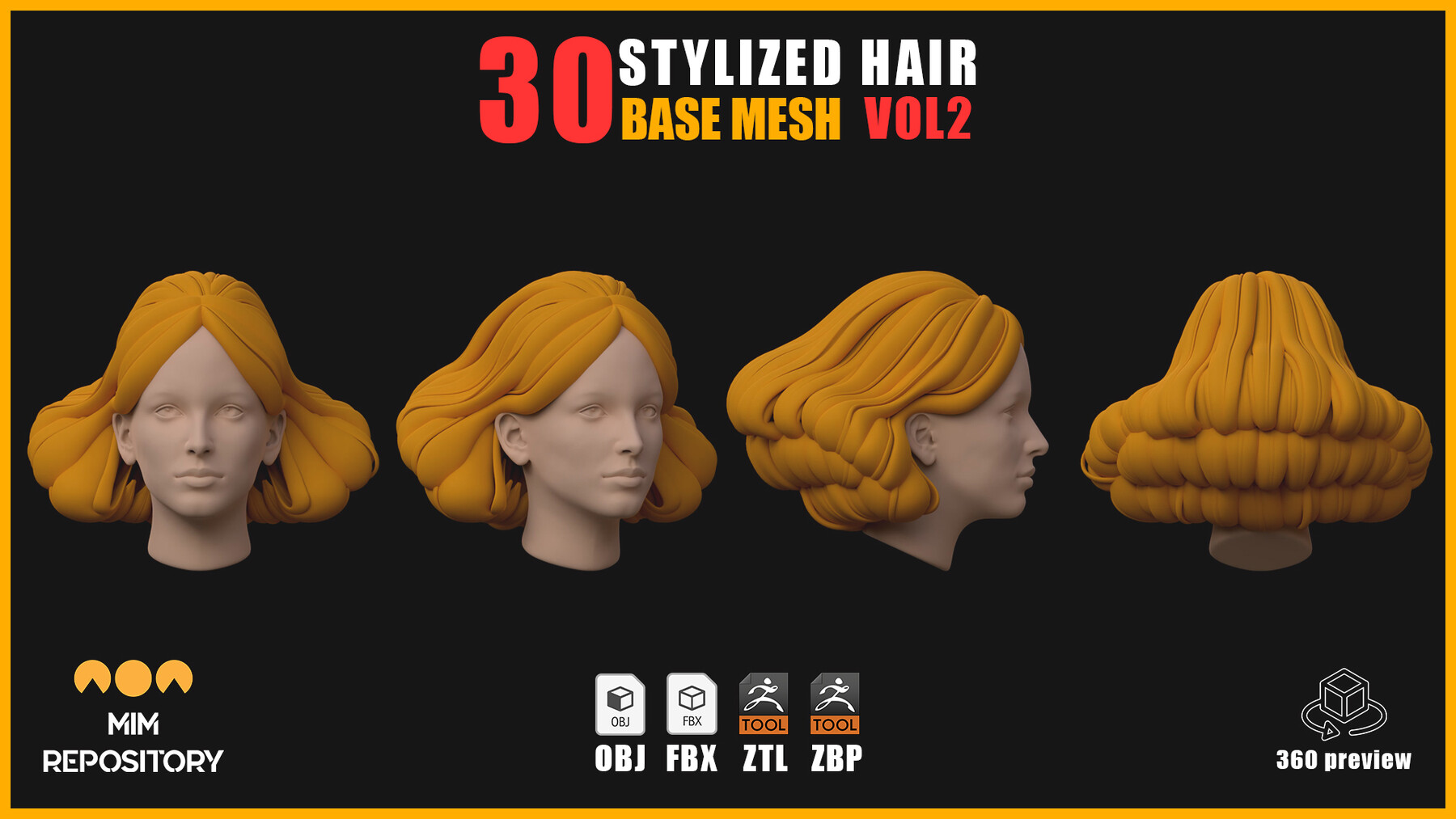 ArtStation - 30 Stylized Hair Base Mesh - VOL 02 | Resources