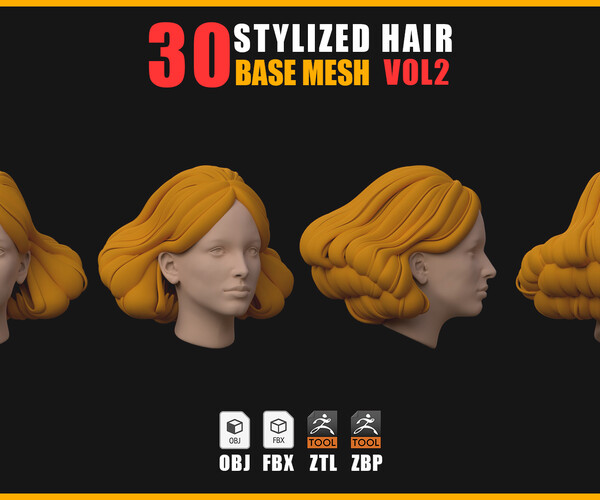 ArtStation - 30 Stylized Hair Base Mesh - VOL 02 | Resources