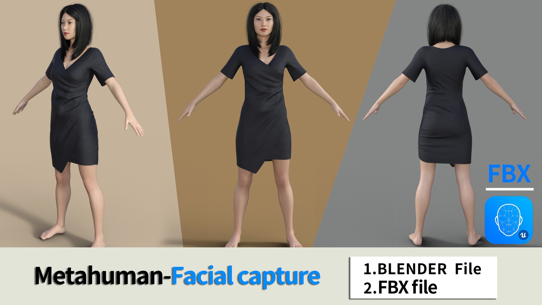 ArtStation - Frida-Long haired girl in black dress//blendshape facial capture/Unreal Engine 4 ...