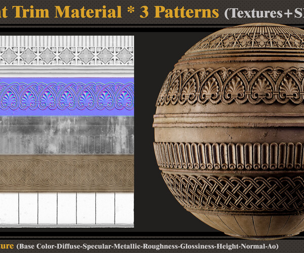 ArtStation - 3 Ancient Trim Materials and 3 Patterns (SBSAR+ PBR ...