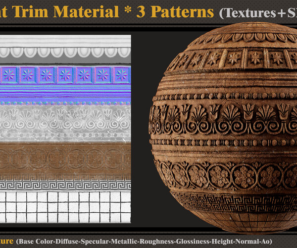 ArtStation - 3 Ancient Trim Materials and 3 Patterns (SBSAR+ PBR ...