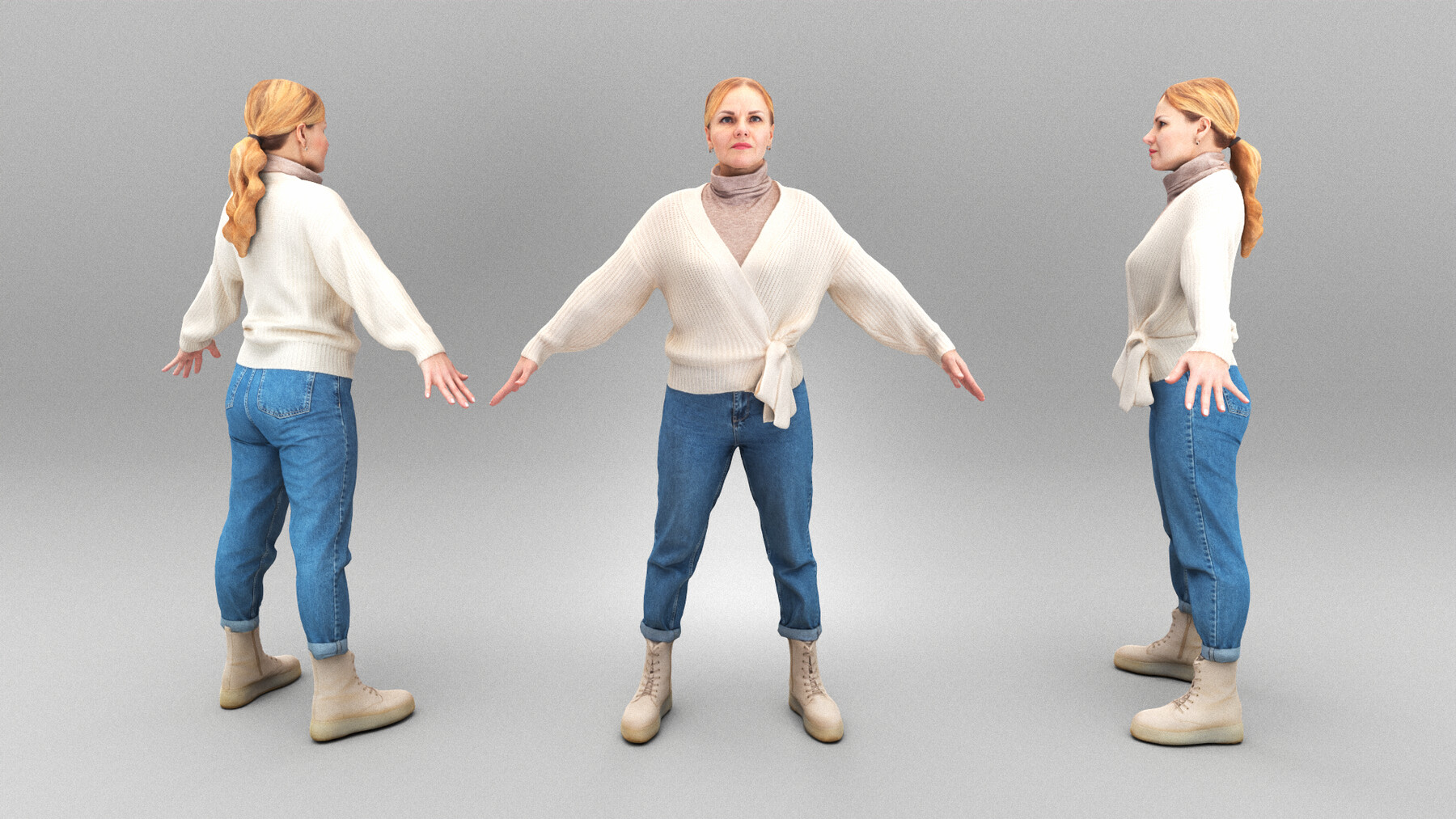 ArtStation - Woman in sweater and jeans in A-pose 386 | Game Assets
