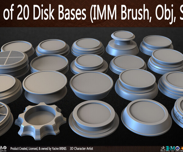 ArtStation - Pack of 20 Disk Bases (IMM Brush, Obj, STL, ZTL) Vol 01 | Brushes