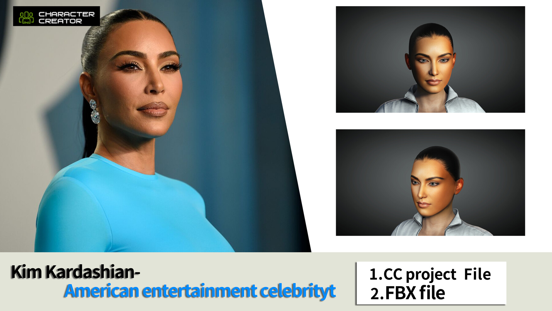 ArtStation - Kim Kardashian/American entertainment celebrityt with blendshape and full cc3 body ...