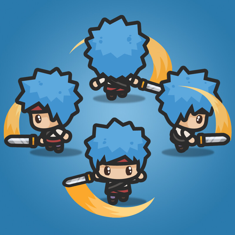 ArtStation - 4 Directional Blue Hair Guy | Game Assets